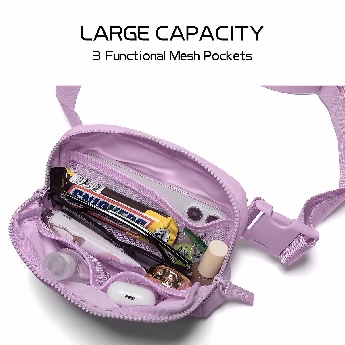 Belt Bag for Women Two-Way Zipper Cross Body Fanny Pack Fashion Waist Packs Everywhere Belt Bag with Adjustable Strap Gifts for Teen Girls Women Men (Lavender)