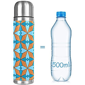 Stainless Steel Leather Vacuum Insulated Mug Geometry Thermos Water Bottle for Hot and Cold Drinks Kids Adults 16 Oz