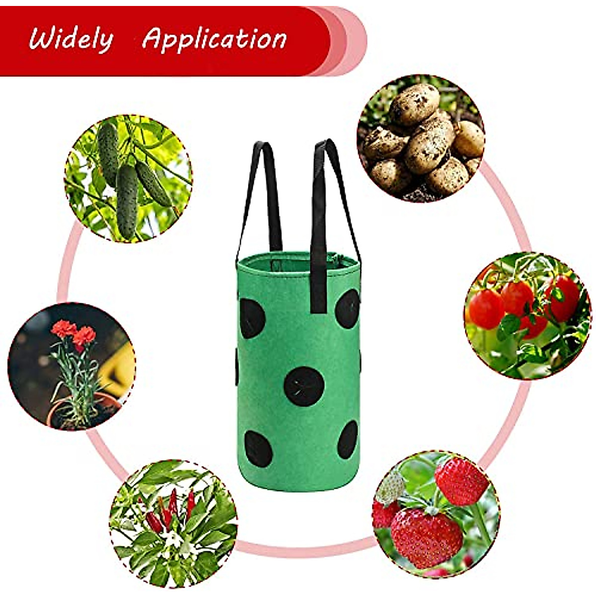 Grow Bags 3 Gallon for Strawberry Vegetables 12 Planting Holes, Sturdy Hanging Handle Thickened Breathable Felt Cloth, Plant Grow Bag for Carrot Onion Tomato Potato Roses