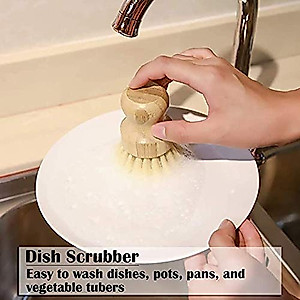 Palm Dish Brush- Bamboo Full Circle Dish Brush 3 Packs,Mini Pot Brush Natural Scrub Brush Durable Scrubber Cleaning Kit with Union Fiber and Tampico Fiber for Cleaning Pots, Pans and Vegetables