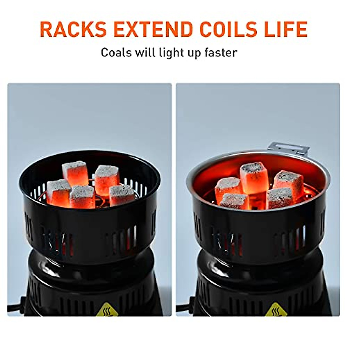 Electric Stove Coconut Charcoal Starter - ETL Approved Hot Plate Durable Faster Coal Burner 120V~600W with Detachable Handle Stainless Steel Grill & Rack Smart Heat Control Long Cable for BBQ Kitchen