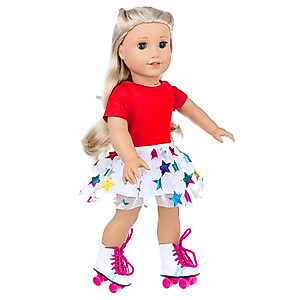 18 Inch Doll Accessories, Girl Doll Accessories, 7PC Travel Skating Sport Play Set, 18 inch Girl Doll Outdoor Sport Accessories (Not Include Doll)