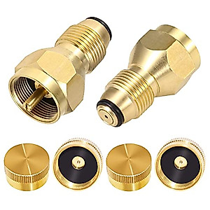 Joywayus 2 Pcs Propane Tank Refill Adapter with 4 Propane Bottle Caps Universal for All 1 lb Propane Tank Small Cylinders - Safest Tank Fill Attachment and Solid Brass Regulator Valve Accessory