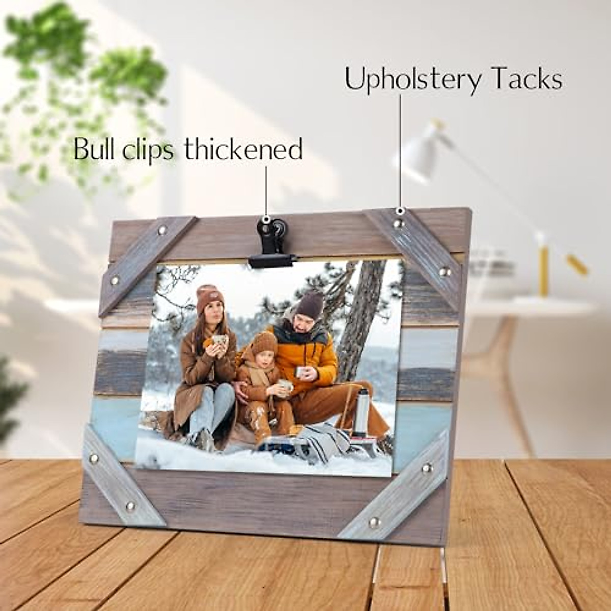 PETAFLOP Rustic Handmade Wooden Picture Frame with Unique Clip Design Made to Display 5x7 Photo Fliers, Menus, Message