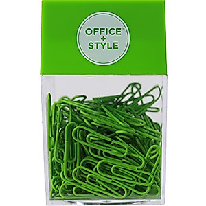 Office Style Paper Clip Dispenser with Magnetic lid, 200 Paper Clips, Green (OS-200PCGREEN)