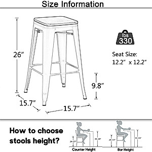 Tongli 26 inch Bar Stools Set of 4 Counter Height Stools Stackable Bar Stool Backless Metal Barstools White Cream Counter Stools Indoor for Kitchen & Island&Dining Chairs Set of 4