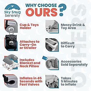 Toddler Airplane Bed - Inflatable Airplane Bed for Kids with Blanket & Neck Pillow Included - Fits All Seats, with Cup Holder - Comfortable and Durable - Easy to Inflate Deflate and Clean