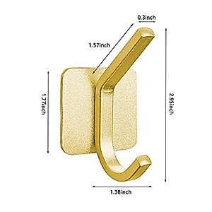 VAEHOLD Adhesive Hooks, Heavy Duty Wall Hooks Waterproof Aluminum Hooks for Hanging Coat, Hat, Towel, Robe, Key, Clothes, Closet Hook Wall Mount for Home, Kitchen, Bathroom，Office (6, Gold)