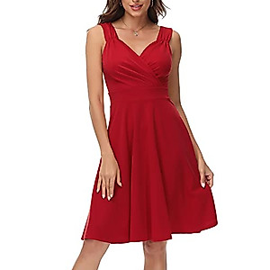 Sleeveless Womens Dresses for Wedding Guest Vintage A-line Cocktail Dress Red M
