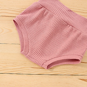 Fernvia Infant Baby Girls Easter Outfits Short Sleeve Rabbit Print Romper Elastic Waist Shorts with Hairband 3Pcs Clothes Set (A Pink, 6-12 Months)