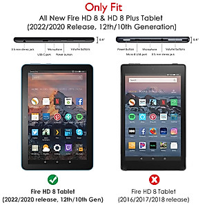 Fire HD 8 Tablet Case for Kids, Amazon Kindle Fire HD 8 & 8 Plus Tablet (2024/2022/2020 Release,12th/10th Generation) Ubearkk Shock-Proof Protective Back Cover Cases with Foldable Stand Holder, Blue