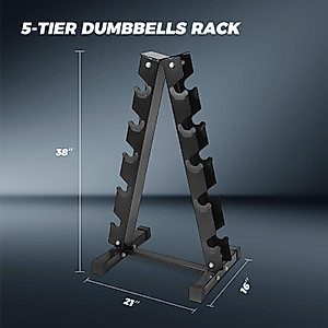 RitFit 250LB Hex Dumbbell Set with 5-Tier Rack, 10+15+25+35+40LB Free Weights with Rack for Strength Training, Full Body Functional Workouts