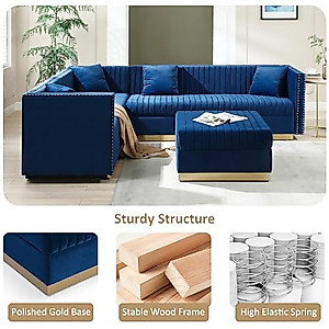 GNIXUU Convertible 6 Seater U Shaped Corner Sofa, L Shaped Sectional Couch Set with Ottoman, 2 Pieces 3 Seat Velvet Couches for Living Room, Large Space, Blue