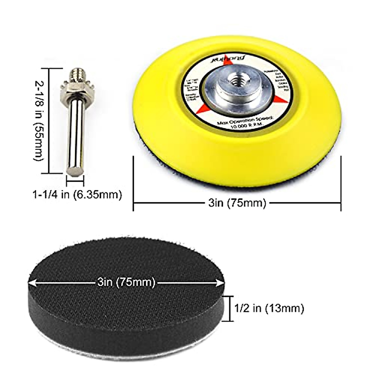 POLIWELL 3 Inch (75mm) Assorted 800/1000/2000/3000/5000 Grit High Performance Heavy Duty Silicon Carbide Wet/Dry Hook & Loop Sanding Discs with 1/4 inch Shank Sanding Pad + Foam Buffering Pad, 100PCS