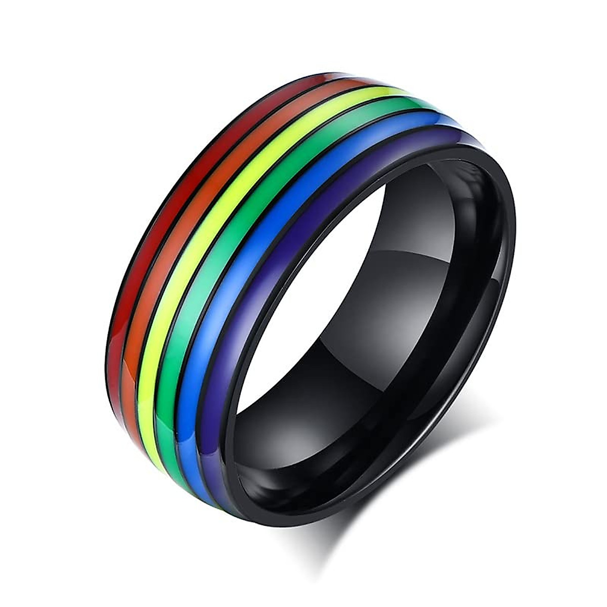 Unisex Rainbow Lines Ring Classic Stainless Steel Pride LGBTQ Wedding Band Women Men's Finger Jewerly US Size 7-12