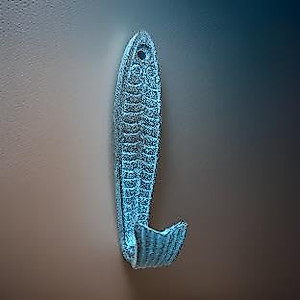 The Bridge Collection Cast Iron Fish Shaped Wall Hook - Metal Indoor Outdoor Beach Wall Hooks for Coastal, Tropical, Lake Home Decor - Coat, Towel, Key Hook (Light Blue)