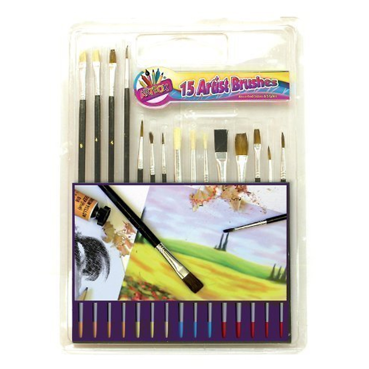 15 Piece Artist Brushes Paint Brush Set Flat & Tipped Different Size and Length