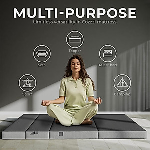 Cozzzi Foldable Mattress Queen Size for Floor and Traveling with Removable Cover - Lightweight and Portable Folding Mattress for Adults & Kids - Compact and Easy to Storage (75in x 58in x 4in)