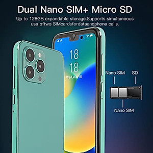 ciciglow 6.1in 3G Mobile Phone, i14 Pro Max Cheap Smartphone, 4GB RAM 32GB ROM, 8MP 16MP Camera, Face ID, for Android 11, 6800mAh, Bluetooth WiFi FM, Dual SIM (Green)(US)