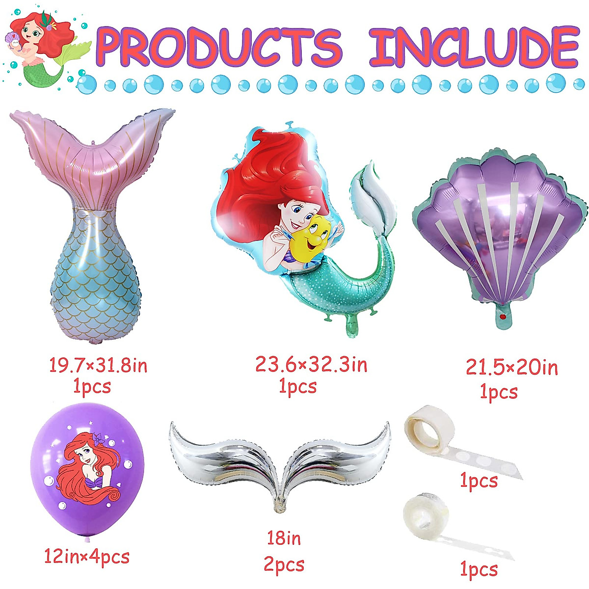 Mermaid Theme Party Decoration Balloon Garland Set, Mermaid Birthday Party Supplies, Latex Balloons for Mermaid Theme Party Mermaid Party Decorations Kids Baby Shower Birthday Party Supplies