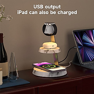 Bedside Lamp with Wireless Charging Station, Touch Control Desk Lamp, Stepless Dimming, 15W Wireless Charger Station for iPhone/Air Pods/Apple Watch, Ideal Gift for Home or Office (Wood Grain)
