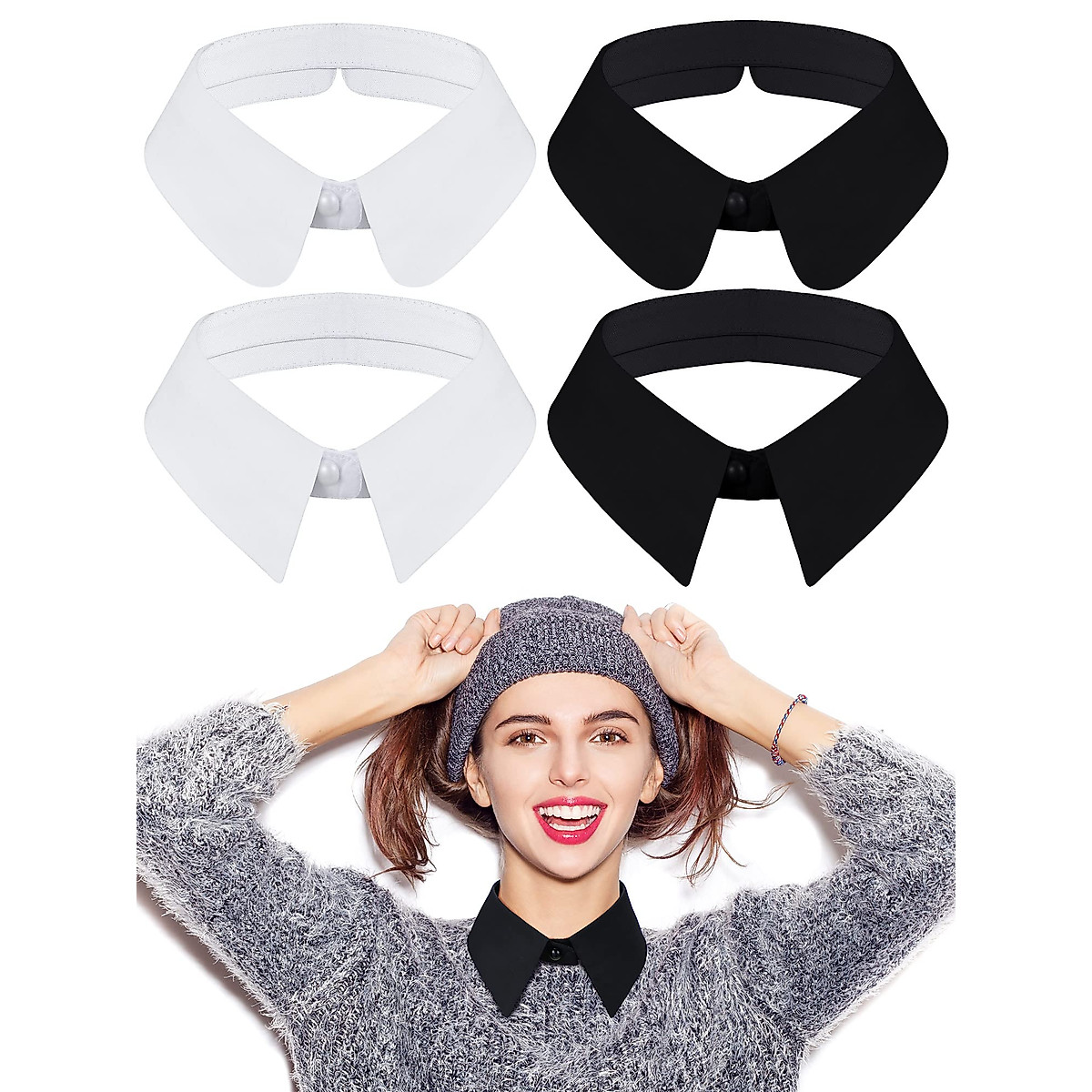 Giegxin 2 Pcs Dickey Rhinestones Fake Collar for Women Embellished Detachable Half Shirt Choker False Collar(Black, White,Simple Style)