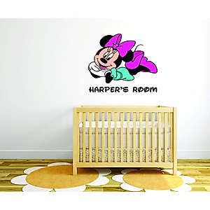 Minnie Mouse Little Girls Dreams Personalized Custom Name Wall Decals Wall Design Stickers Vinyl Removable Children Kids Rooms Girls Boys Baby Nursery Cartoon Size 15x20 inch