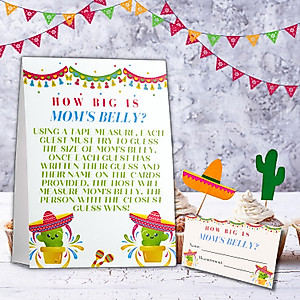 WillaBees Measure Mommys Belly Baby Shower Game How Big is Mom's 64 Piece Fiesta Cactus Games Includes Sign 50 Playing Cards 10 Pencils 3 Measuring Tape Sprinkle, MultiColor