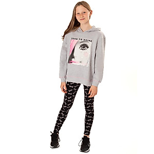 Barbie Hoodie & Leggings Girls Kids Doll Jumper Black Grey Clothes 3-4 Years