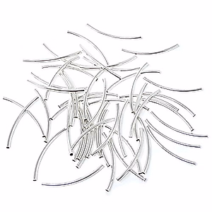 Honbay 50PCS Metal Long Tube Beads Silver Plated Curved Noodle Tube Spacer Beads for Jewelry Craft Making (3x50mm)