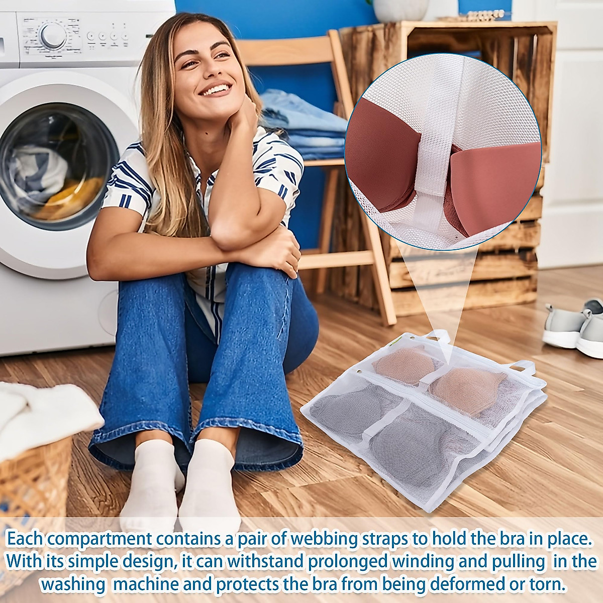 Laundry Bra Bags, 2 Pcs Bra Washing Bags, Lingerie Bags for Washing Delicates, Holds 10 A-C Cups Sizes, Underwear Brassiere Washing Bags with Zipper for Laundry Storage