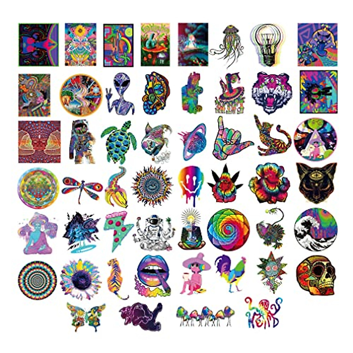 50 PCS Stoner Psychedelic Rub on Transfers Stickers,Cool Trippy Transfer Stickers for Crafts,Furnitures,Water Bottle,Helmet,Party Decorations,Gifts for Kids,Teens,Adults