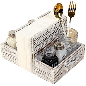 Napkin Holder, Tissue Holder, Napkin Holder For Table,Can Hold Seasoning Bottles, Rustic Style, Suitable For Kitchens, Dining Tables, Parties, Weddings, White