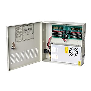 EVERSECU 18 Channel DC12V 30 Amp Reset Fuse CCTV DC Distributed Power Box with AC Plug and Lock for Security Cameras, DVRs, CCTV Power Supply