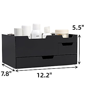 Hiceeden Acrylic Hair Tool Organizer Countertop, Hair Dryer Holder with 2 Drawer, Bathroom Vanity Accessories Storage Stand for Blow Dryer, Hair Brush, Straightener, Black