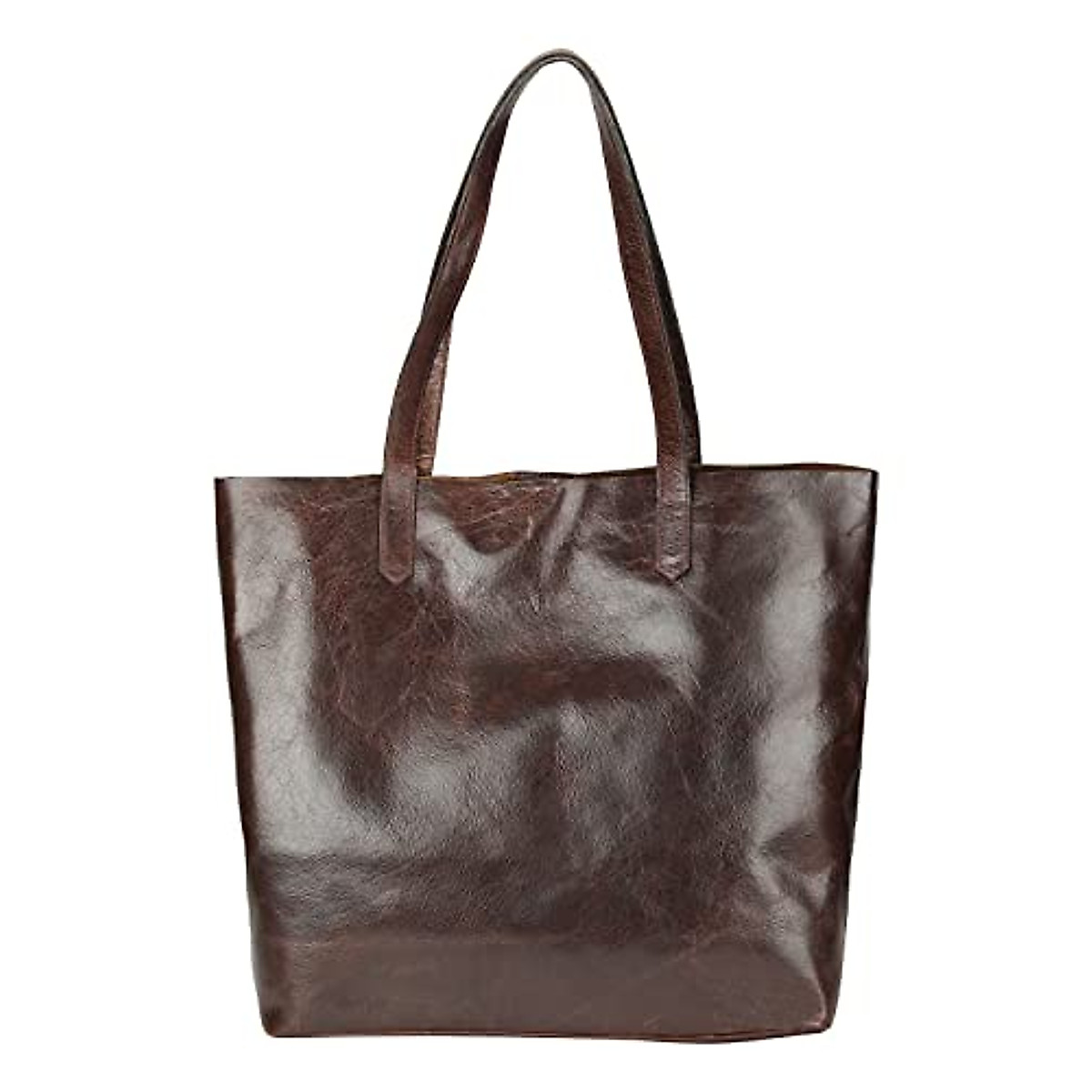 Piazza Leather Tote Bag in Full Grain Calfskin Leather Tote Shoulder Bag Big Capacity Handbag (Coffee Chocolate)