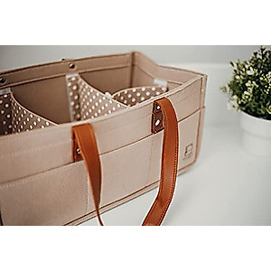 Keller's Corner Baby Diaper Caddy Organizer Beige Large & Small Pouch/Portable Holder Bag for Changing Table & Car/Nursery Storage Bin/Newborn Essentials Must Have