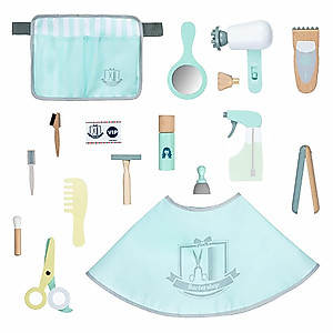 Kids Hair Salon Playset, Wooden Makeup Toy Set, Hair Styling Toys for Girls, Kids Shaving Kit for Boys, Kids Barber Playset, Gifts for 3 4 5 Year Old Girls Boys (18 PCS)