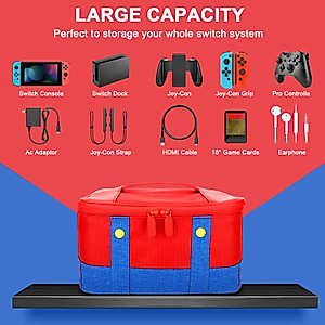 Cute Switch Carry Case for Nintendo Switch/Lite/OLED, Portable Soft Shell Waterproof Protective Storage Travel Carrying Case Messenger Bag Oxford for NS SD Console Dock JoyCons Accessories, Blue & Red