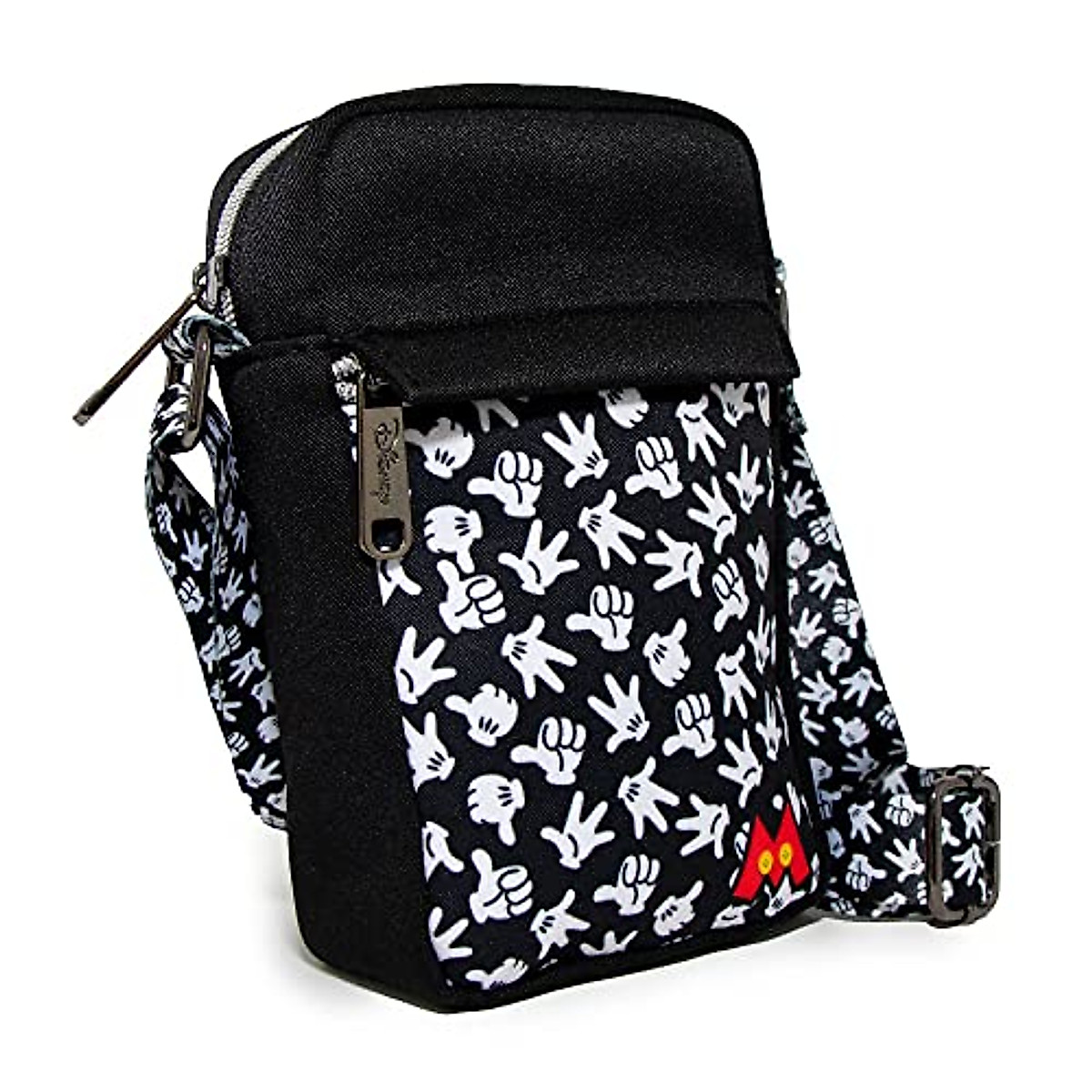 Buckle Down Disney Bag, Cross Body, Mickey Mouse Hand Gestures Scattered Black White, Canvas