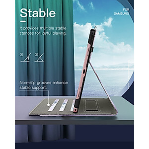 MoKo Case for Samsung Galaxy Tab A8 10.5 Inch 2022 (SM-X200/X205/X207) with Flexible Hand Strap & Pocket, Multi-Angle Viewing Stand Lightweight Protective Cover, Auto Sleep/Wake, Purple Marble