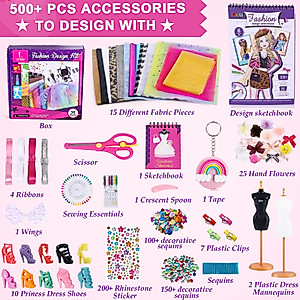 Lorfancy 500+ Fashion Designer Kits for Girls Kids Fashion Sketchbook Drawing Book Design Games Toddler DIY Stickers Stencils Activity Set Design Sketch Book Clothing Sewing Birthday Christmas Gifts