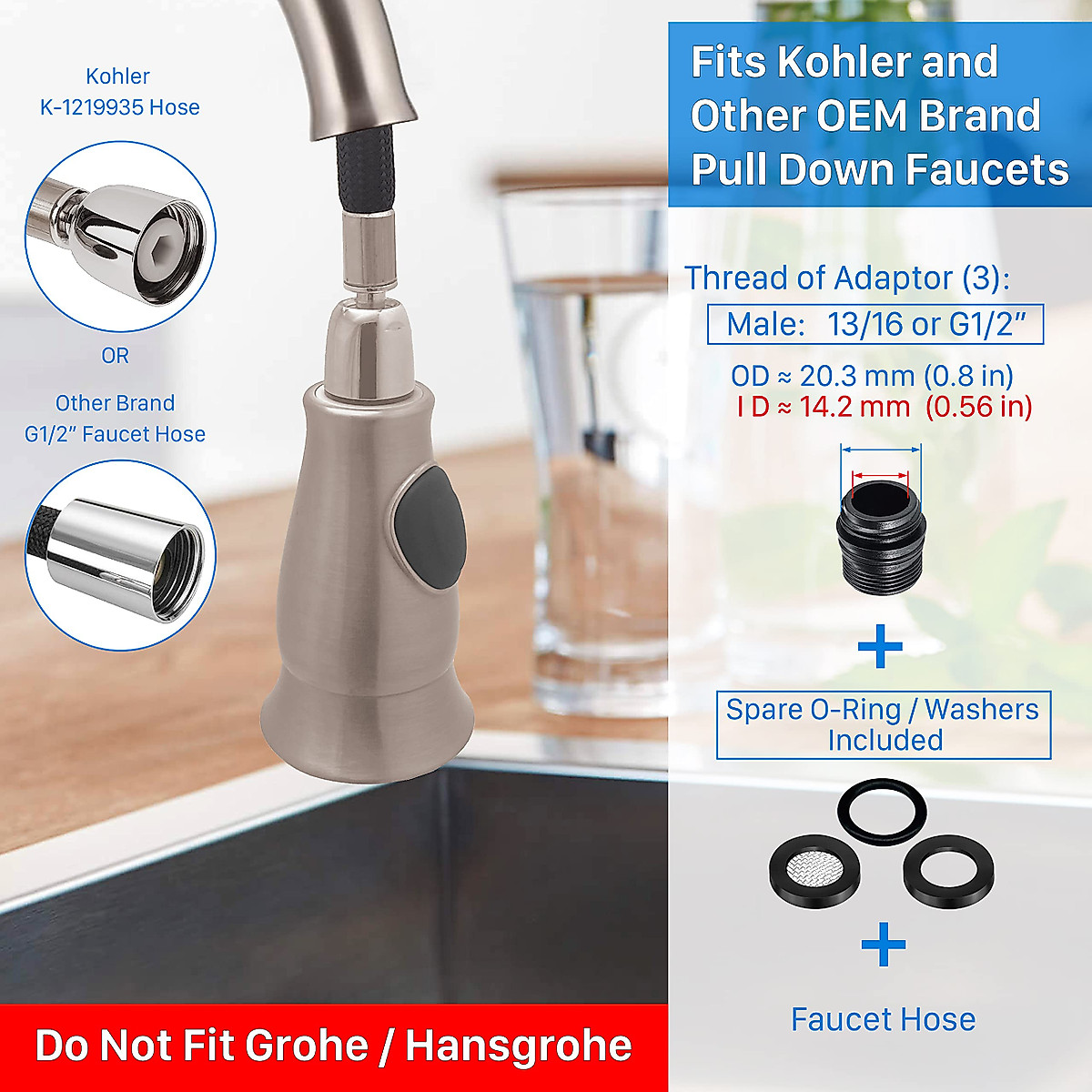 Kitchen Faucet Pull Down Spray Head, Faucet Sprayer Replacement for MOEN DELTA Kitchen Sink Pull-Down Faucet, Brushed Nickel - Upgraded Ver.