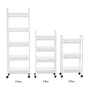 Lavish Home 5-Tiered Narrow Rolling Storage Shelves - Mobile Space Saving Utility Organizer Cart for Kitchen, Bathroom, Laundry, Garage or Office