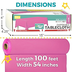 54in X 100ft Pink Premium Plastic Disposable Tablecloth Roll with in Built Cutter Box | Table Cover for Party, Picnic, Banquet & Kids Activities