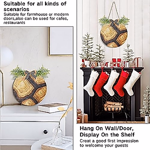 Turtle Shell Round Wood Sign Carapace Print Welcome Sign for Front Door Wreath Hanging Wall Decor Farmhouse Wooden Porch Signs Henger House Office Decoration Seasonal Holiday Gift