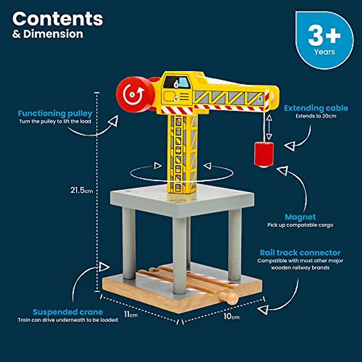 Bigjigs Rail Magnetic Big Yellow Crane - Other Major Wooden Rail Brands are Compatible