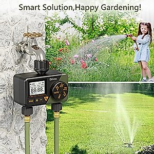 Sprinkler Timer 2 Zone, Diivoo Programmable Water Hose Timer 2 Outlet for Garden, Automatic Irrigation Timer IP54 with Rain Delay/Manual/Auto Mode, Outdoor Hose Timer Controller for Lawn, Yard, Pool