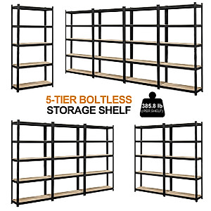 Topeakmart 2 PCS 5-Tier Utility Shelves, Metal Storage Shelves Garage Shelving Unit Adjustable Garage Storage Shelves Storage Racks Heavy Duty Shed Shelving- Black, 35.5 x 12 x 71 Inch