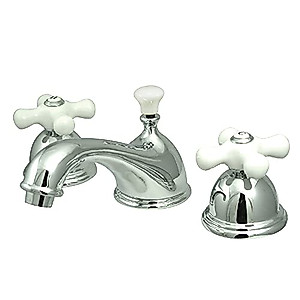 Kingston Brass KS3961PX Restoration Widespread Lavatory Faucet with Porcelain Cross Handle, Polished Chrome,8-Inch Adjustable Center